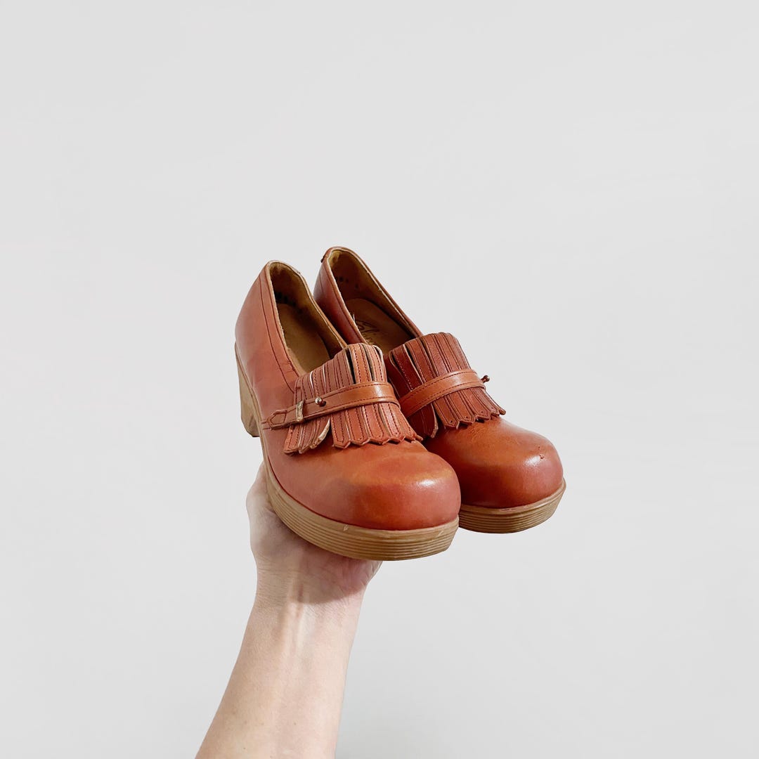 Vintage 70's Sbicca California Platform Wedge Leather Shoes Chunky ...