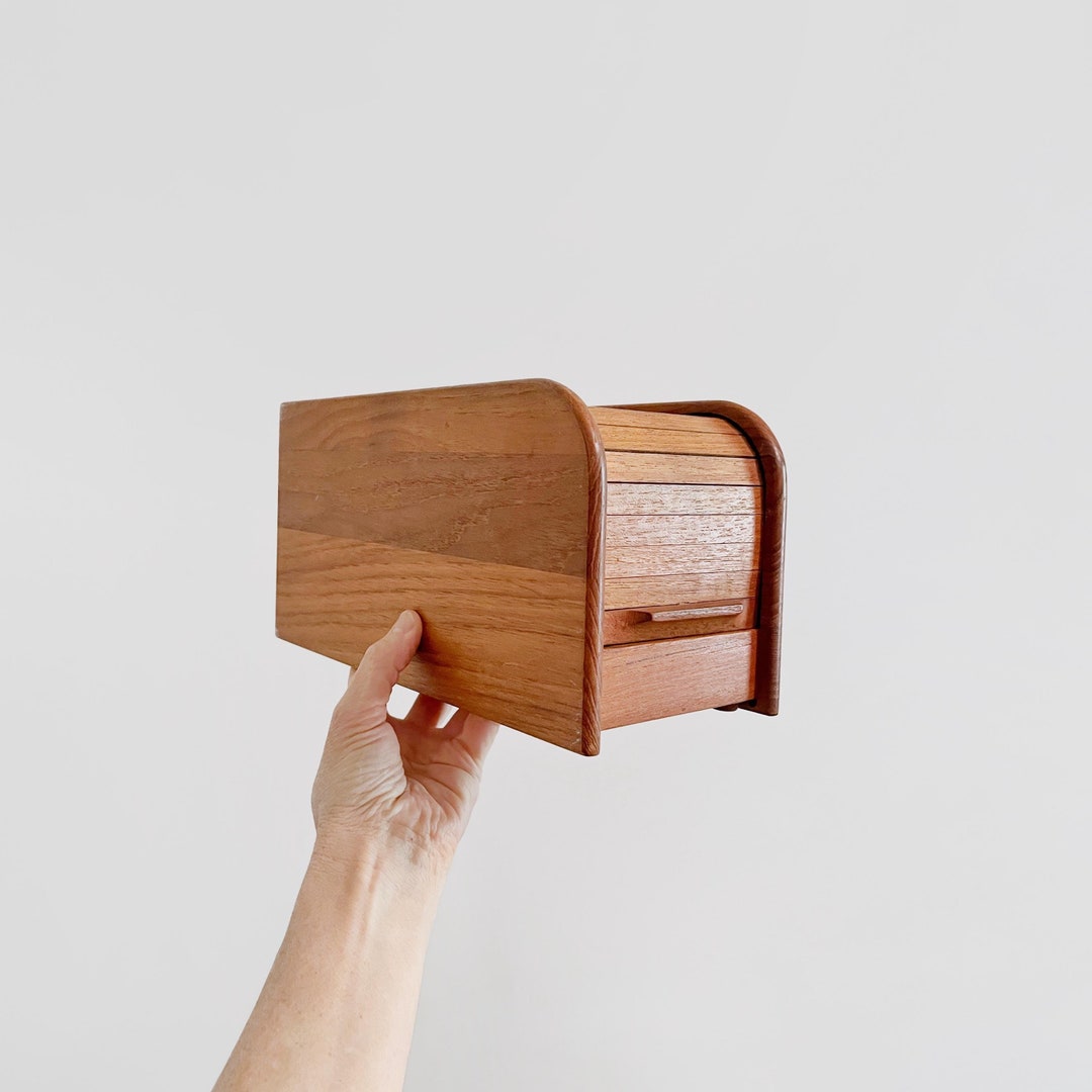 Long Vintage Danish Modern teak Tech Rectangular Teak Wood Tambour Box ...