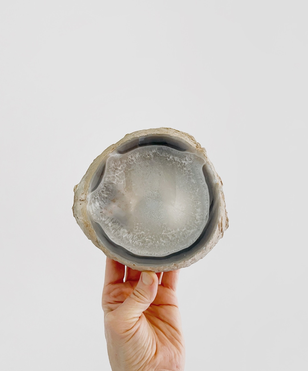 Vintage Gray / Grey Polished Geode Crystal Mineral Bowl Brazilian ...