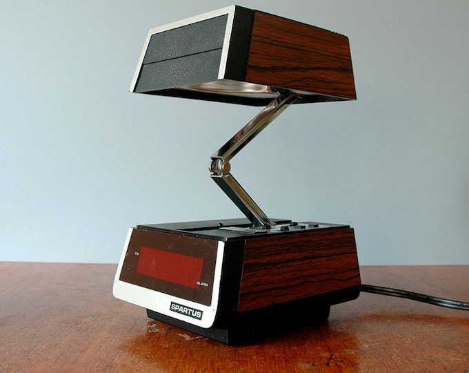 Retro Spartus Folding Lamp With Digital Clock - Faux Bois / Black - Etsy