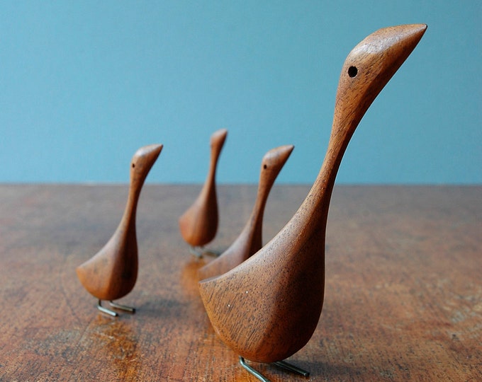 Teak Danish Modern Bird Family - Etsy