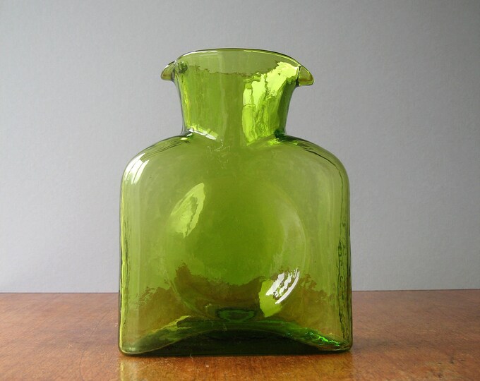 Blenko Glass Bottle / Pitcher / Vase - Olive Green - Etsy