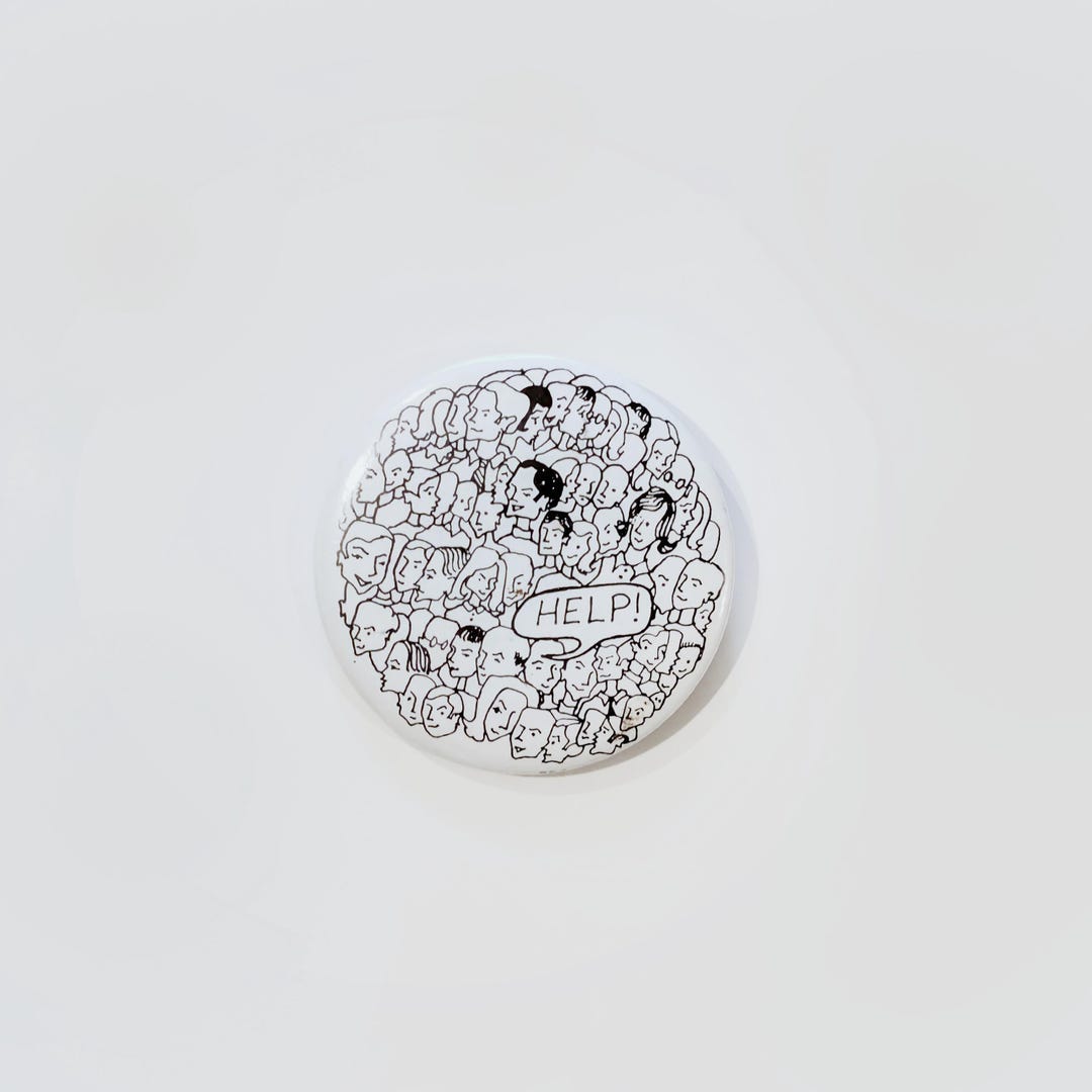 Vintage Circa 70's 80's "help!" Black and White Pin Back Button ...