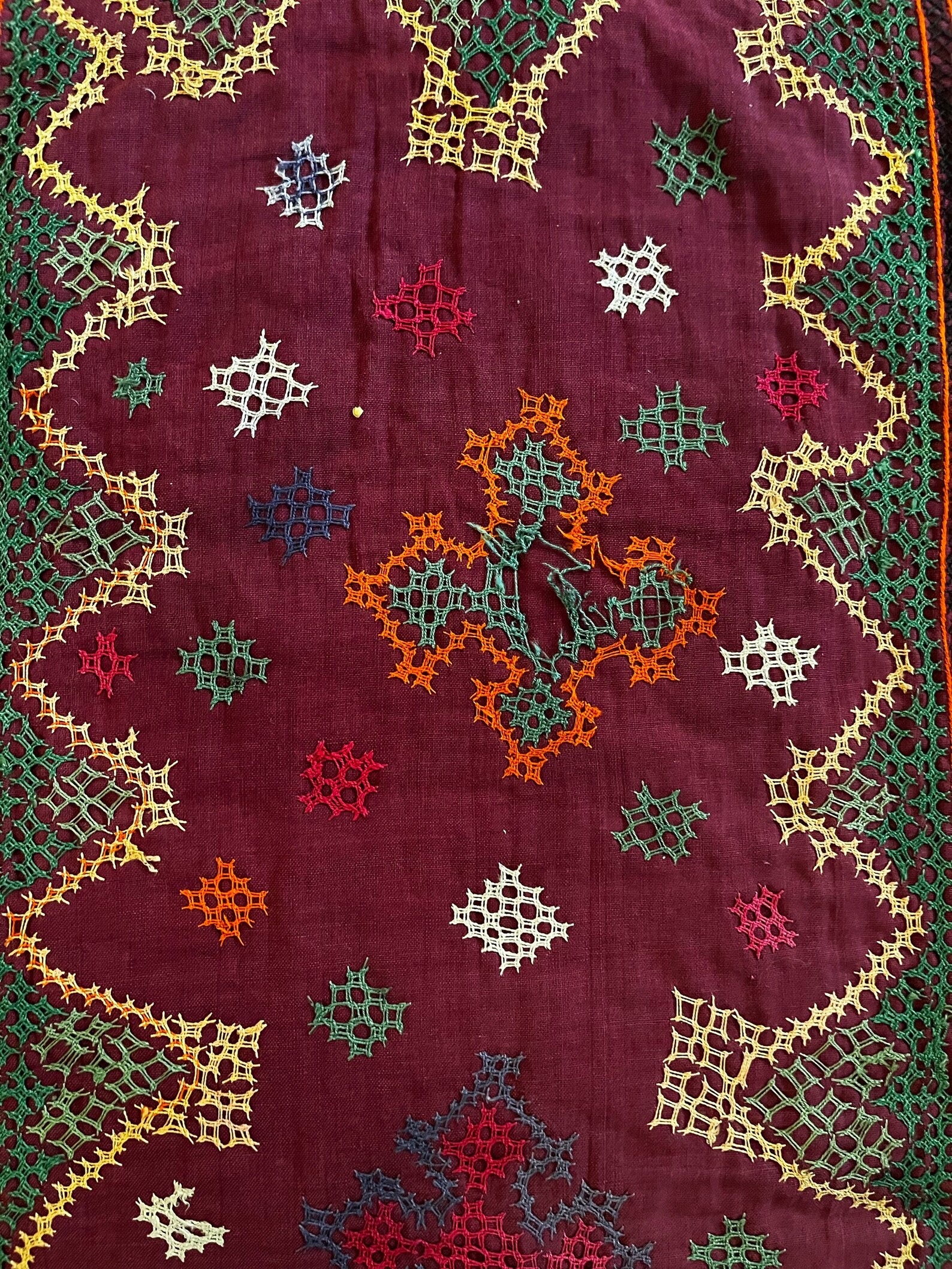 Antique / Vintage Indian Embroidered Mirror Work Textile Table Topper ...