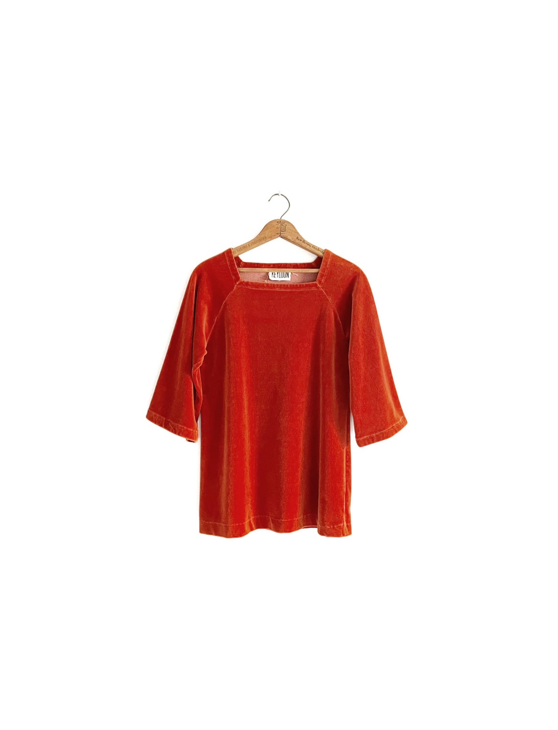 Vintage 70's Rust Orange Cotton Velour Tunic Top Pullover Shirt 3/4 ...