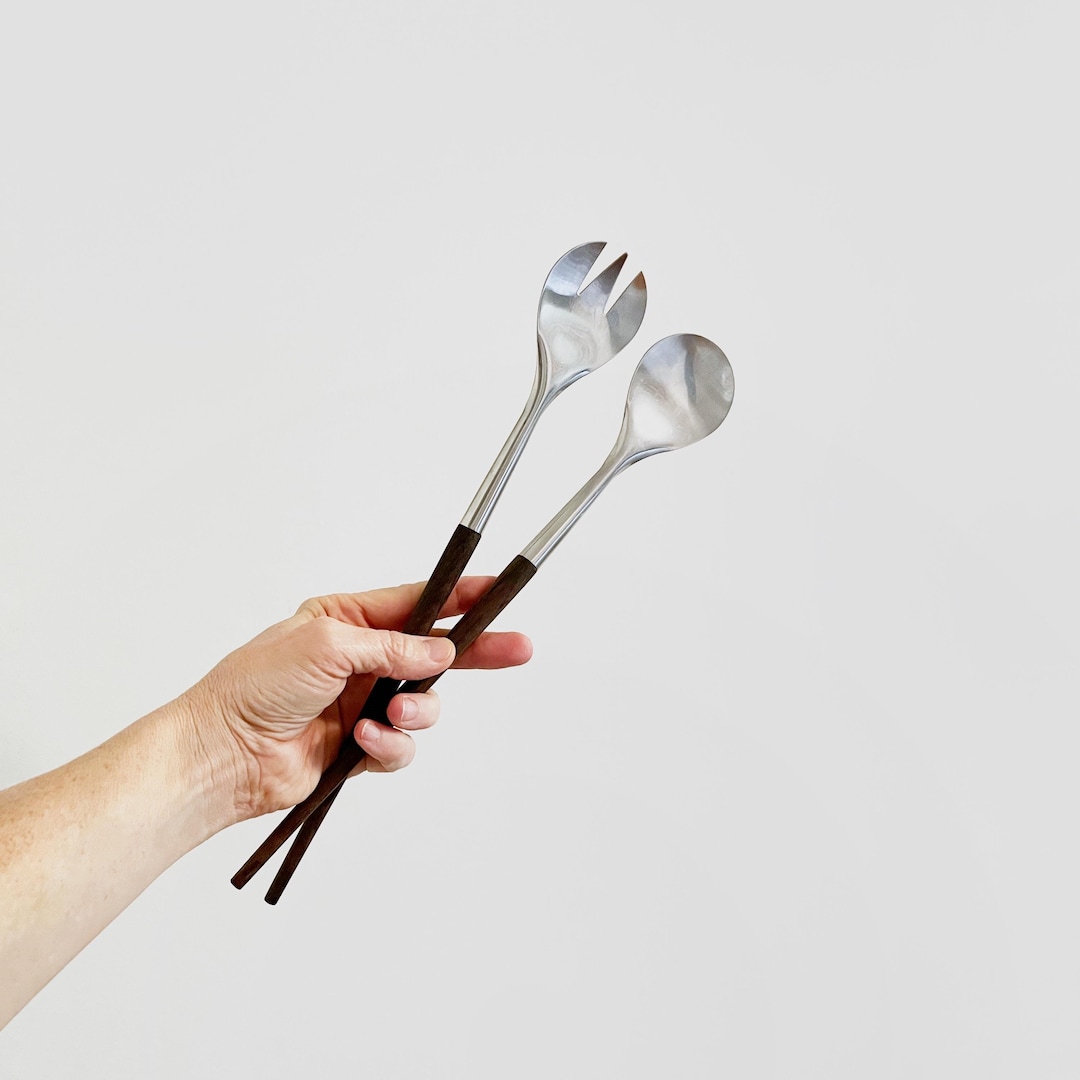 Vintage Danish Modern Hardwood / Wooden Salad Serving Spoons / Utensils ...