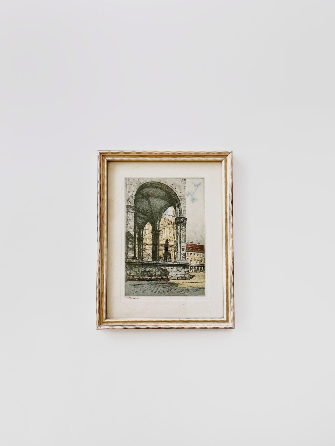 Small Vintage German Art Print Aquatint / Etching Feldhernhalle ...