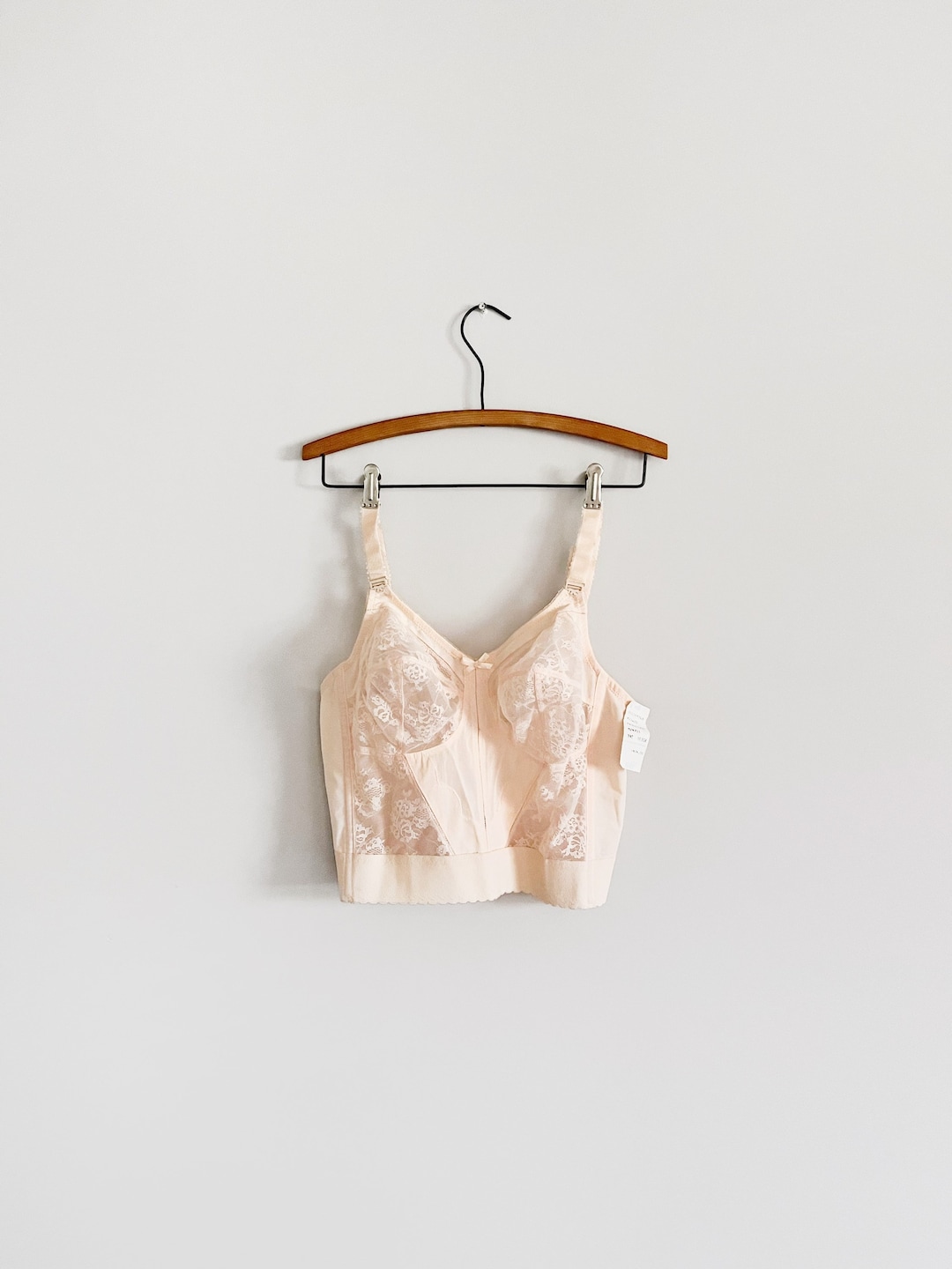 Vintage Sky Bali 38C Peach Pale Pink Beige Lace Longline Pinup Bullet ...
