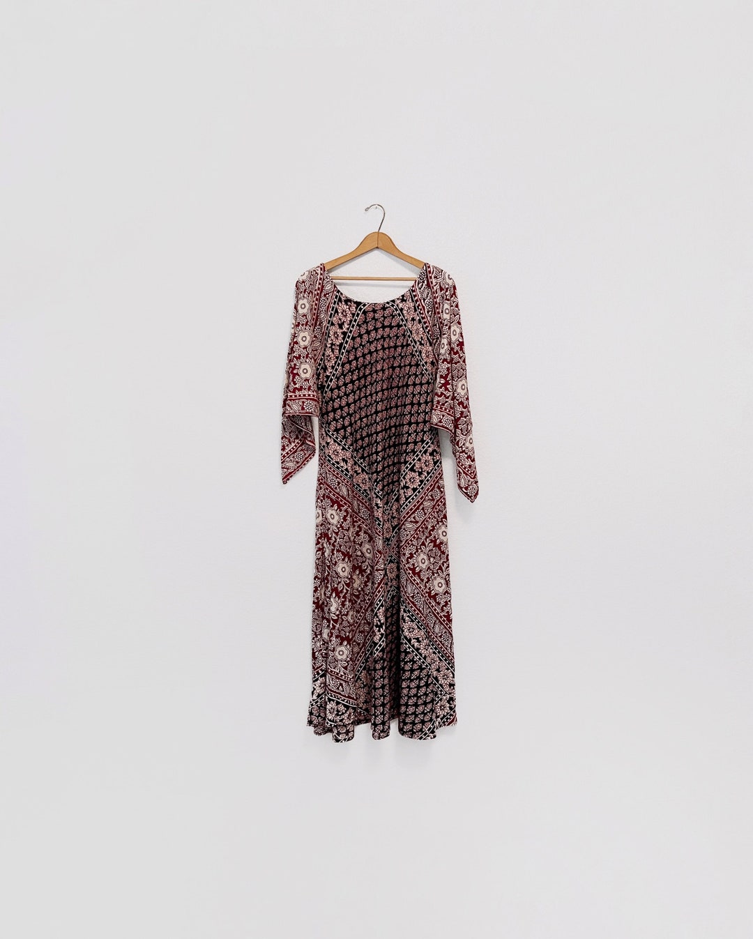 Vintage 70's Adini Indian Block Print Maxi Tunic Dress One Size Floral ...