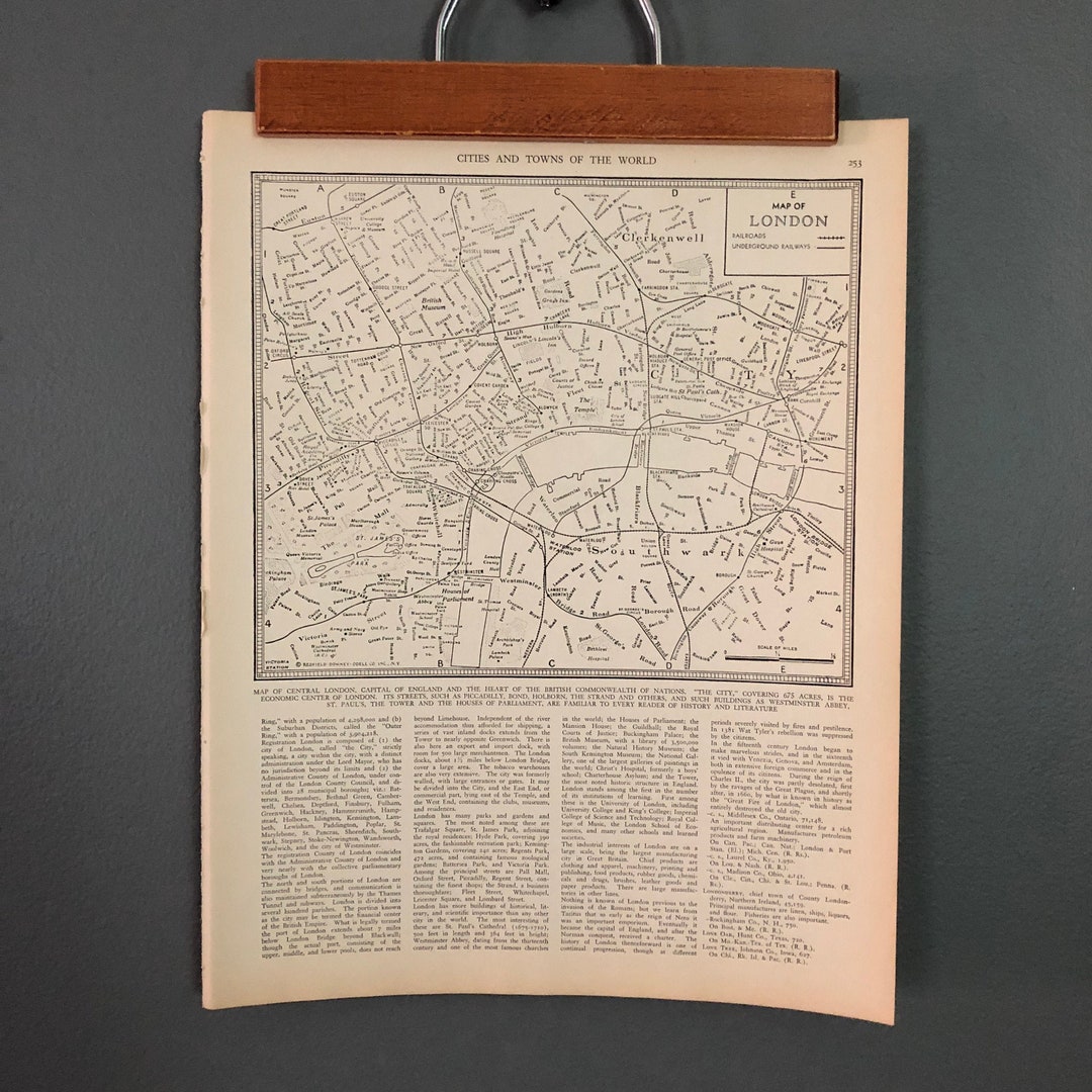 Vintage London Map 1930s Atlas Page Antique London Map Antique Map ...