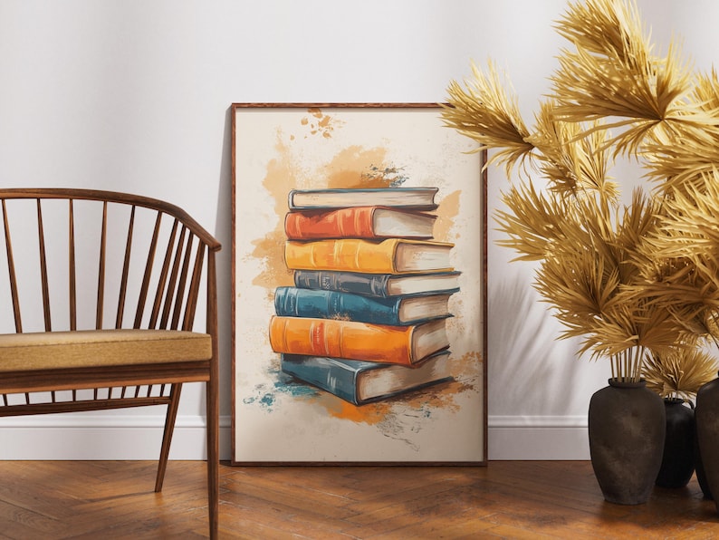Stack of Books Poster | Book and Reading Wall Art | Book Store Wall Art ...