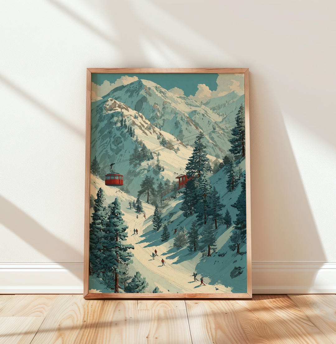 Vintage Ski Wall Art | Winter Skiing | Mountain Alpine Scene Painting ...