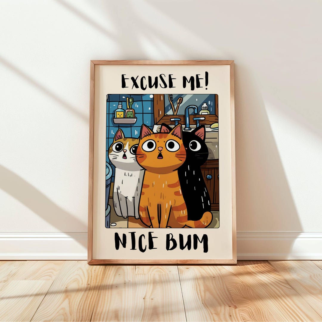 Funny Bathroom Poster | Nice Bum Poster | Bathroom Cat Print | Toilet ...