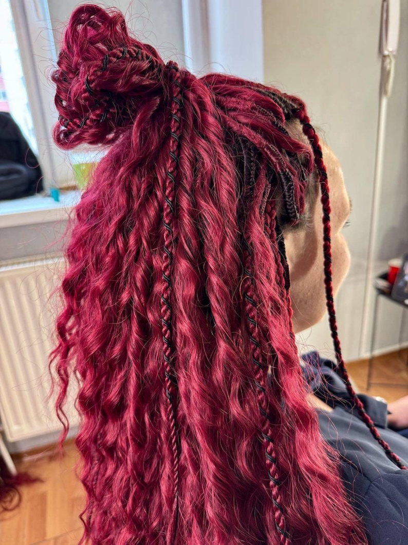 Burgundy Curly Dreadlocks | Double Ended DE Dreads | Wavy Ends Boho ...