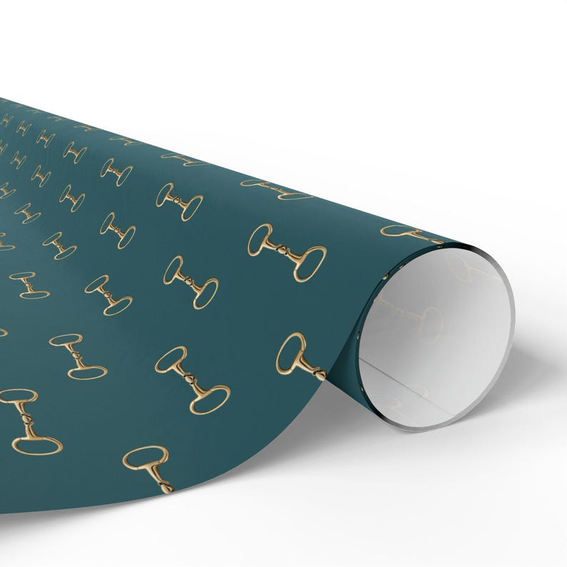 Equestrian Teal and Gold Snaffle Bit Wrapping Paper, Horse Lover Gift ...