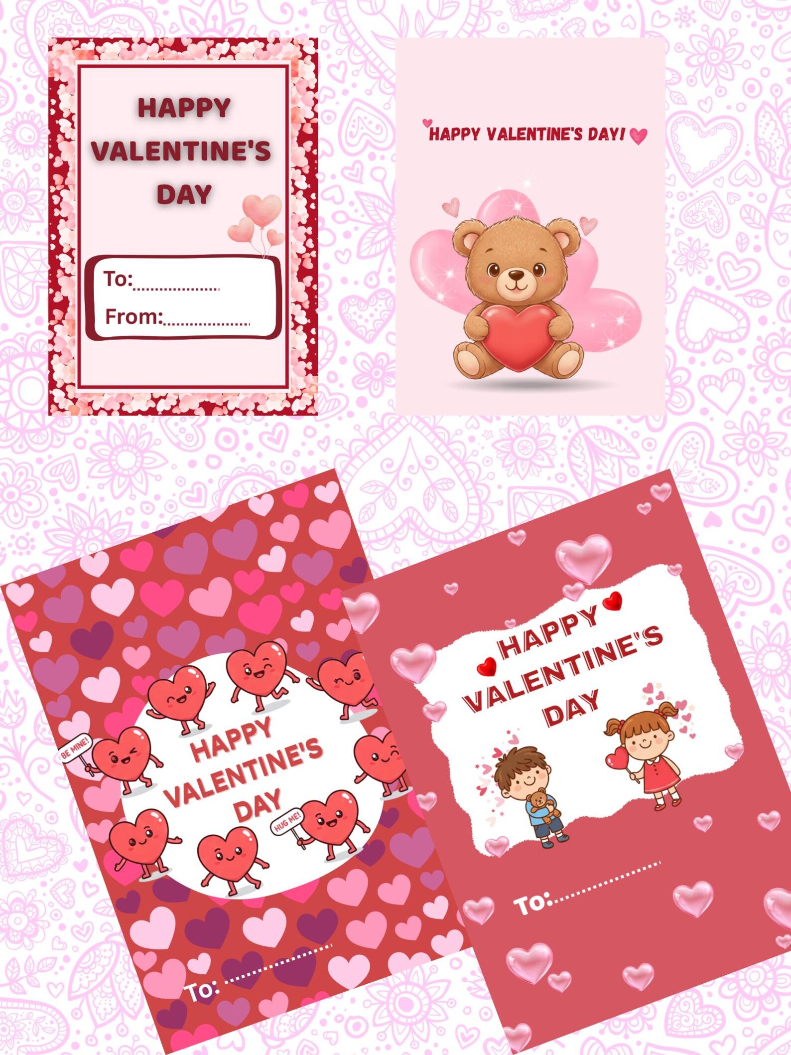 Valentine’s Day Cards Bundle of 6 | 5×7 Printable Valentine Cards ...