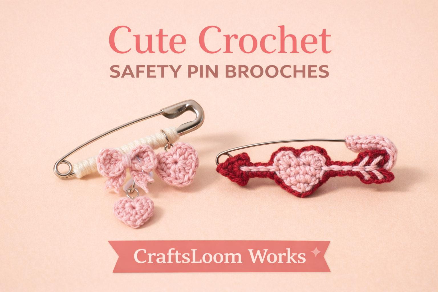 Crochet Heart & Bow Safety Pin Brooch Pattern (PDF Download) - Etsy