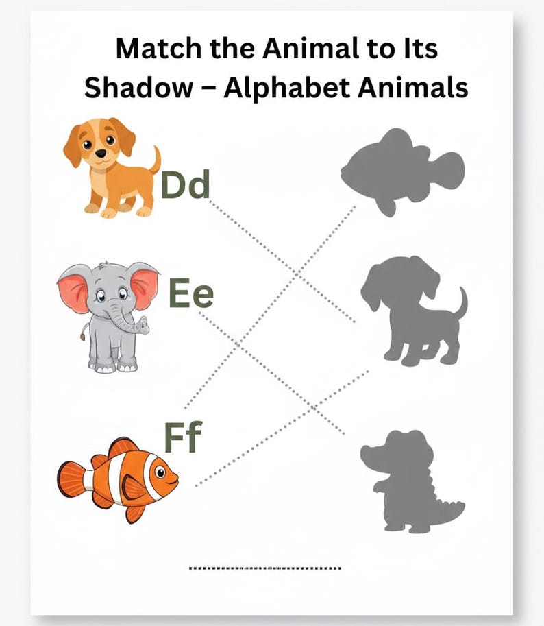 Animal Shadow Matching Worksheets – Alphabet Learning (printable PDF ...