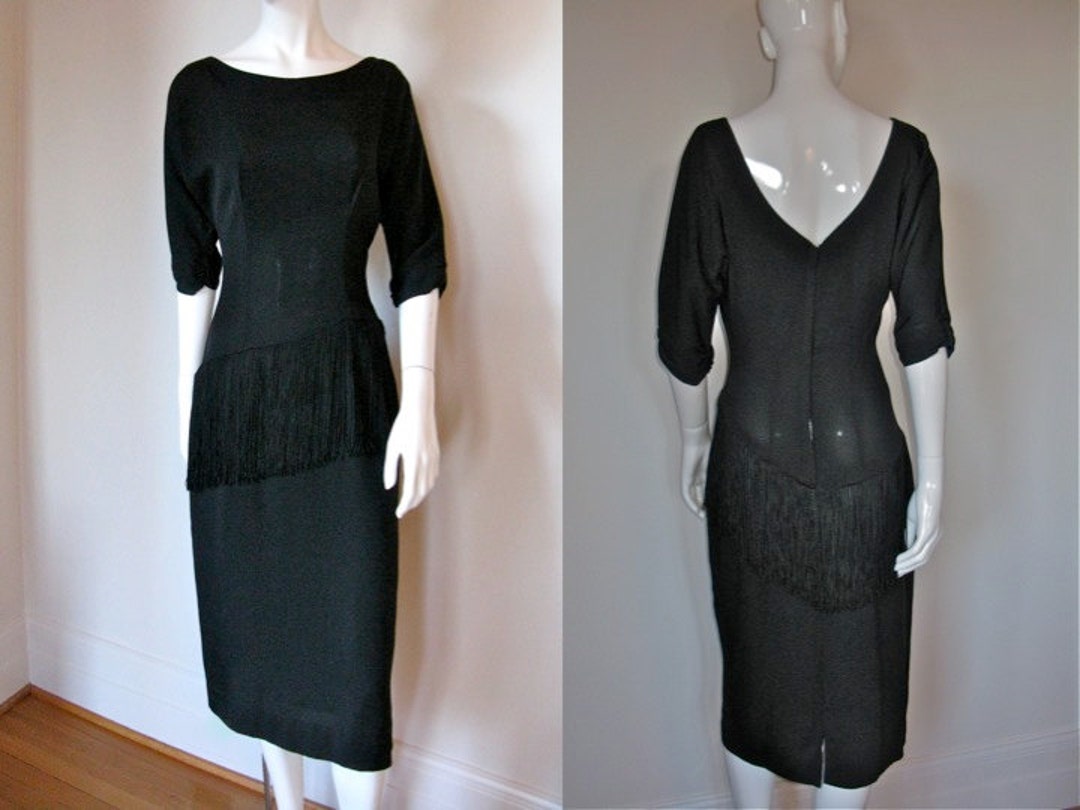 Vintage 1940s Black Rayon Fringe Trim Rosenfeld Originals Cocktail ...