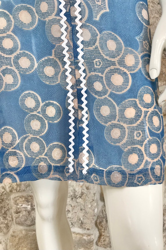 Vintage 1960s 1970s Sheer Blue Dress with Ric Rac Tri… - Gem