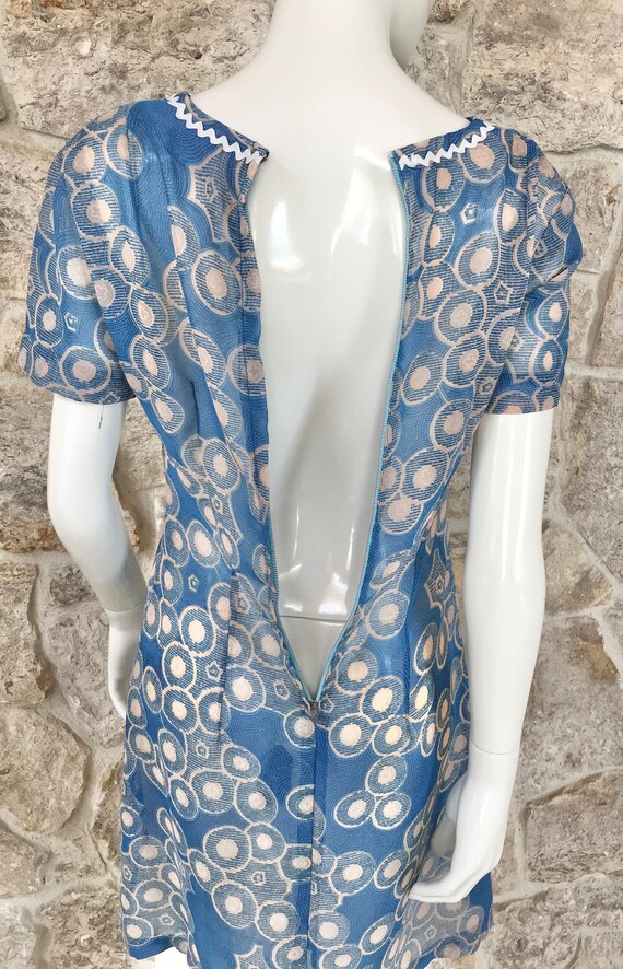 Vintage 1960s 1970s Sheer Blue Dress with Ric Rac Tri… - Gem