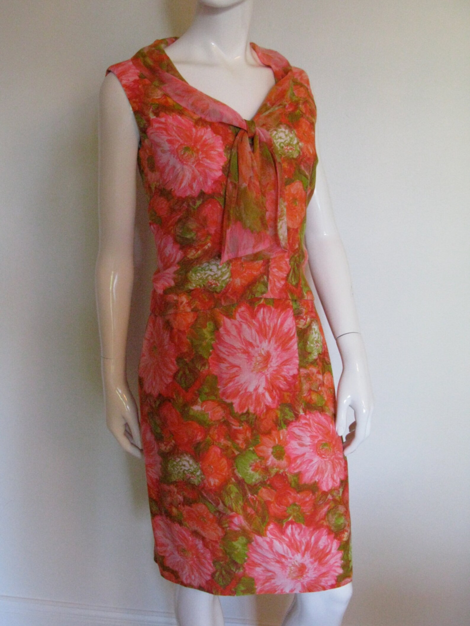 Vintage 1960's Gale Mitchell Tropical Colored Floral 2pc Set Dress With ...