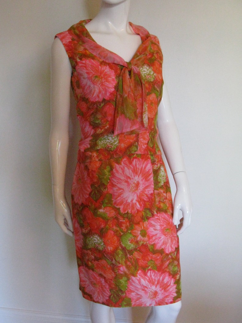 Vintage 1960's Gale Mitchell Tropical Colored Floral 2pc Set Dress With ...