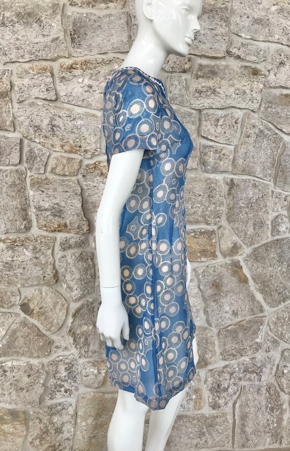 Vintage 1960s 1970s Sheer Blue Dress with Ric Rac Tri… - Gem