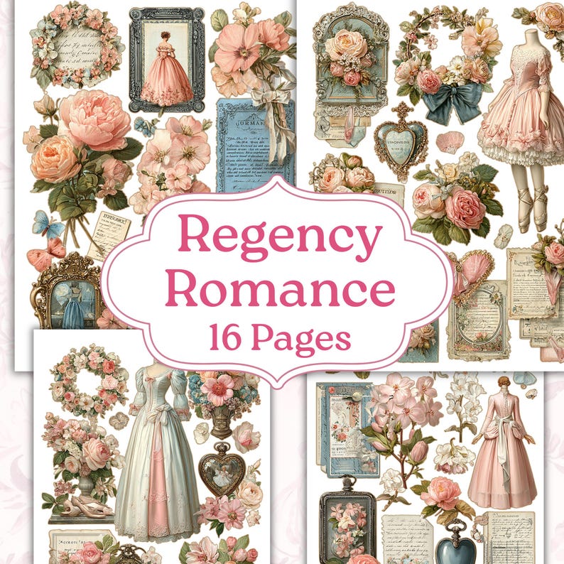Regency Romance Fussy Cuts, Rosewood Manor Prints, Digital Download ...