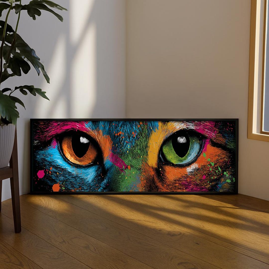 Colorful Cat Eyes Long Narrow Wall Art : Framed Large Horizontal Animal ...