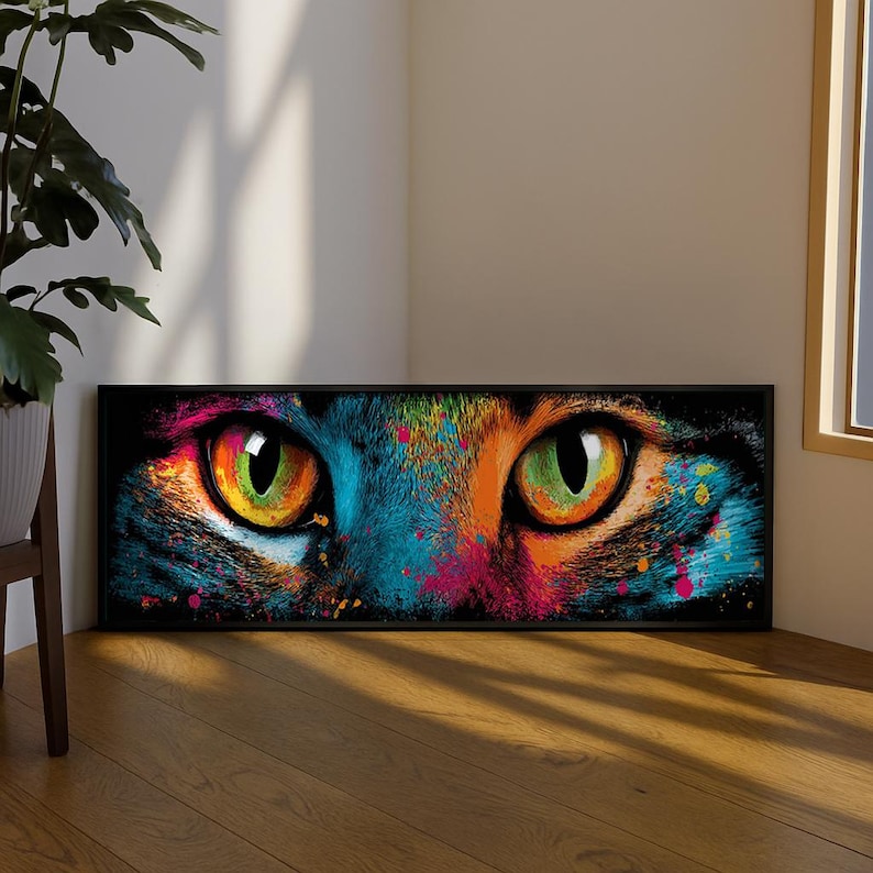 Cat Eyes Long Narrow Wall Art : Panoramic Animal Canvas Decor - Etsy