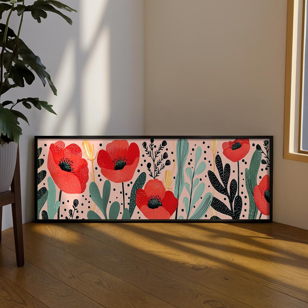 Matisse Floral Long Narrow Canvas : Panoramic Modern Framed Decor - Etsy