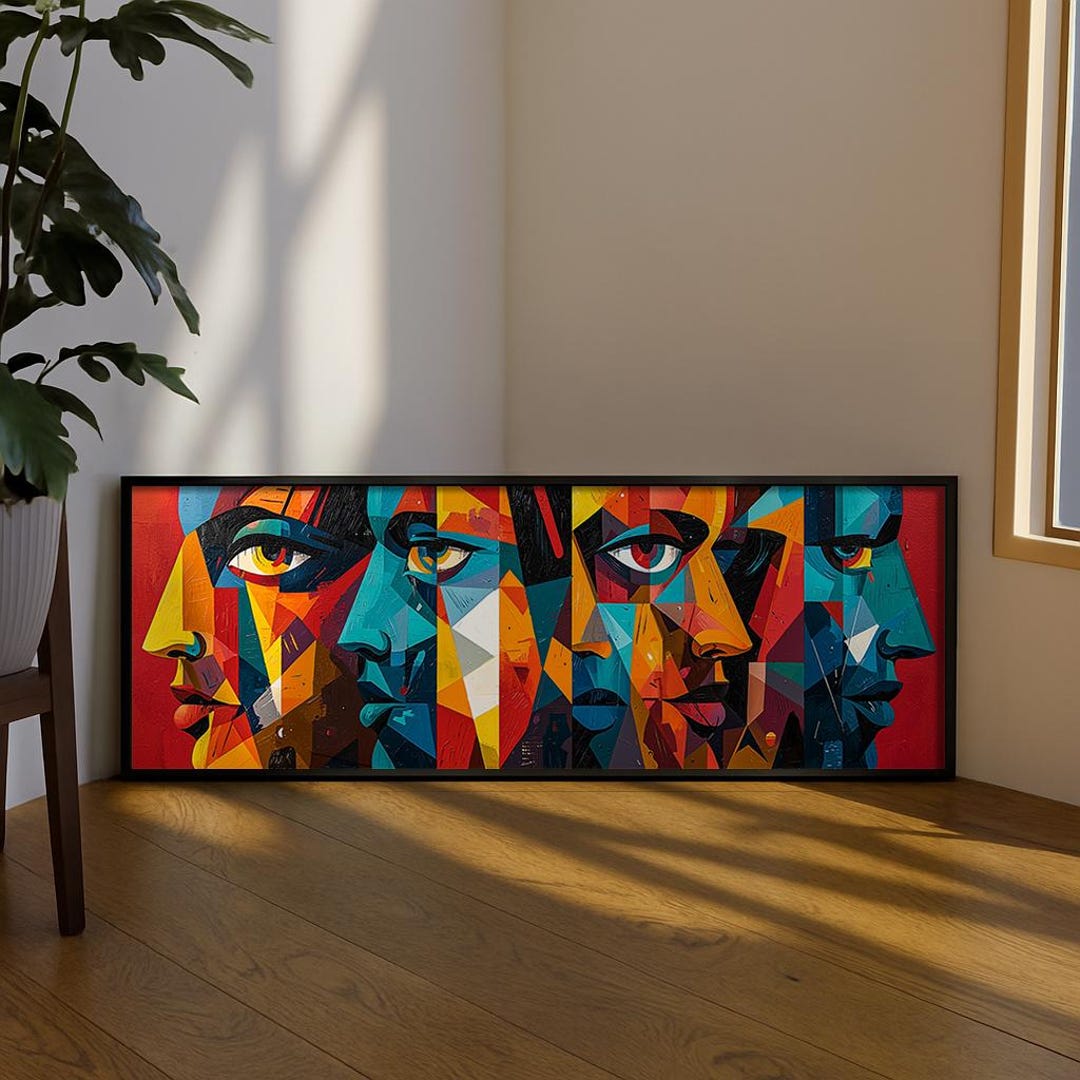Cubist Portrait Long Narrow Wall Art : Abstract Modern Home Artwork - Etsy