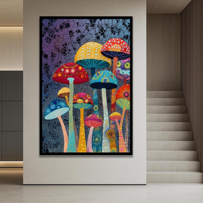 Yayoi Kusama Mushroom Wall Art : Modern Vertical Abstract Decor - Etsy