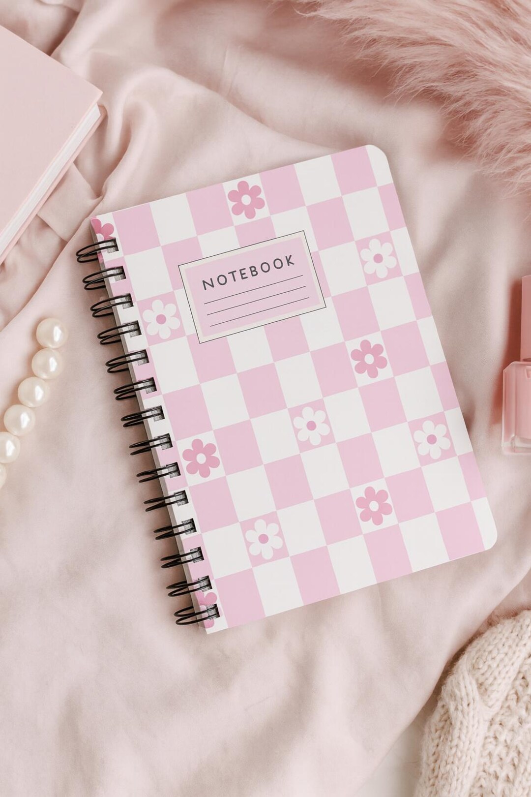 Pink Checkerboard Notebook: Daisy Spiral Journal, Girly Stationery - Etsy