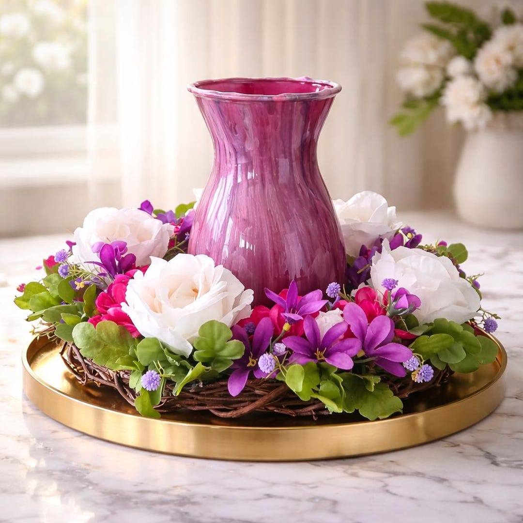 Floral Grapevine Centerpiece With Hurricane Vase - Etsy