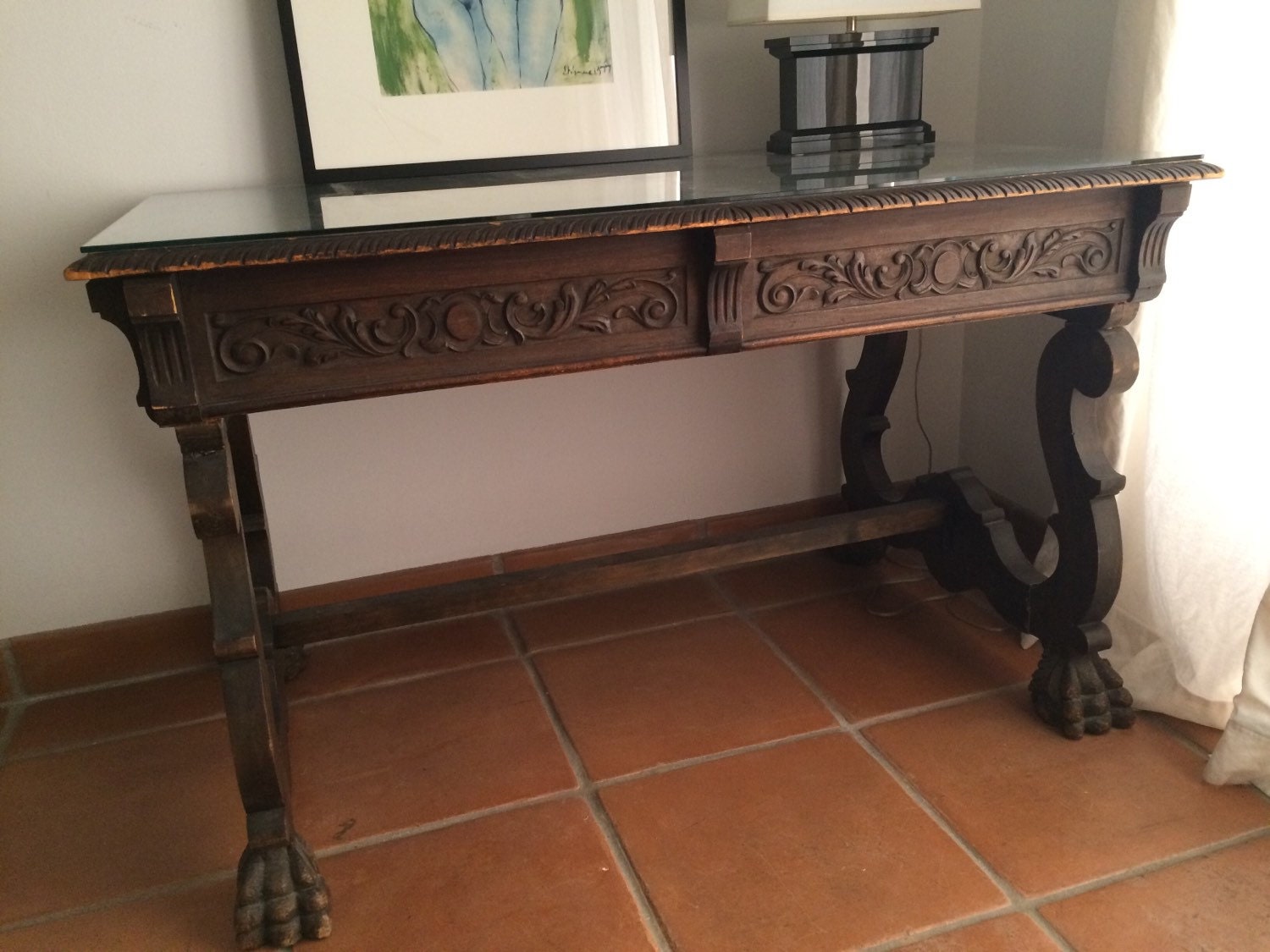 Spanish Antique Wood Scrolled Writing Desk or Entry Table - Etsy