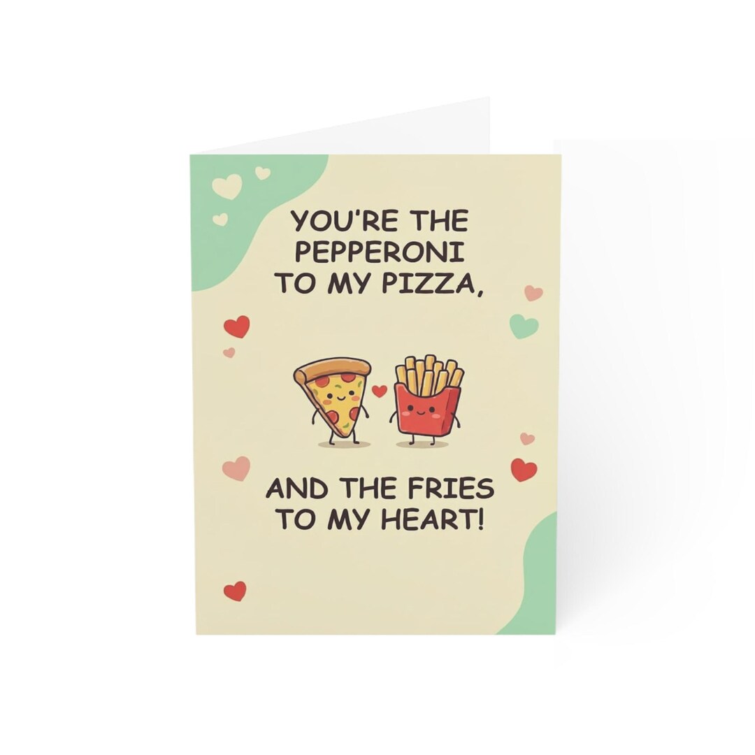Pepperoni Pizza and Fries Cute Illustration Greeting Card | Love Note ...