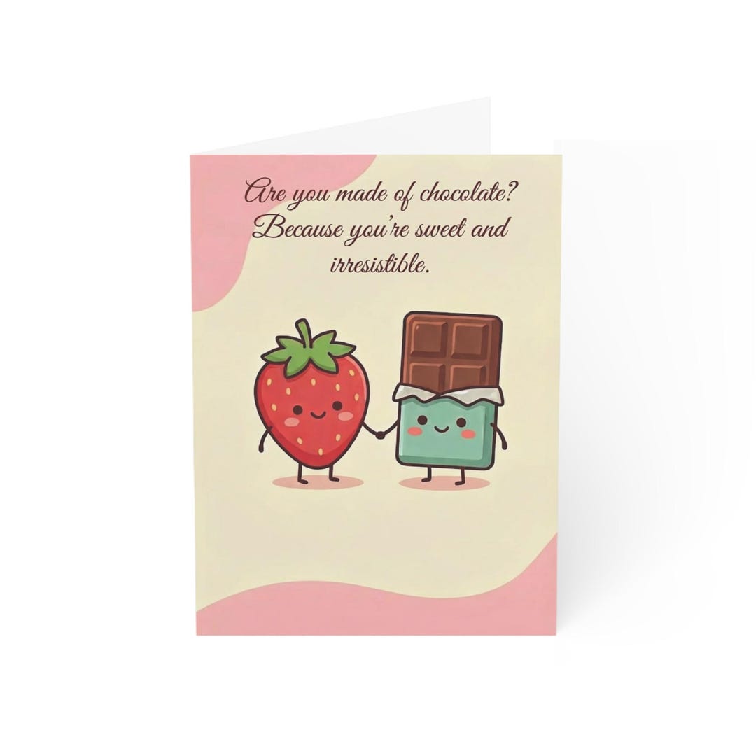 Strawberry and Chocolate Cartoon Card Greeting Card | Cute Pun Romance ...