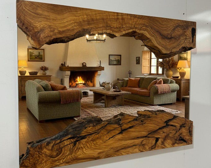 Rustic Olive Wood Mirror, Living Room Decor, Handmade Live Edge Wall ...