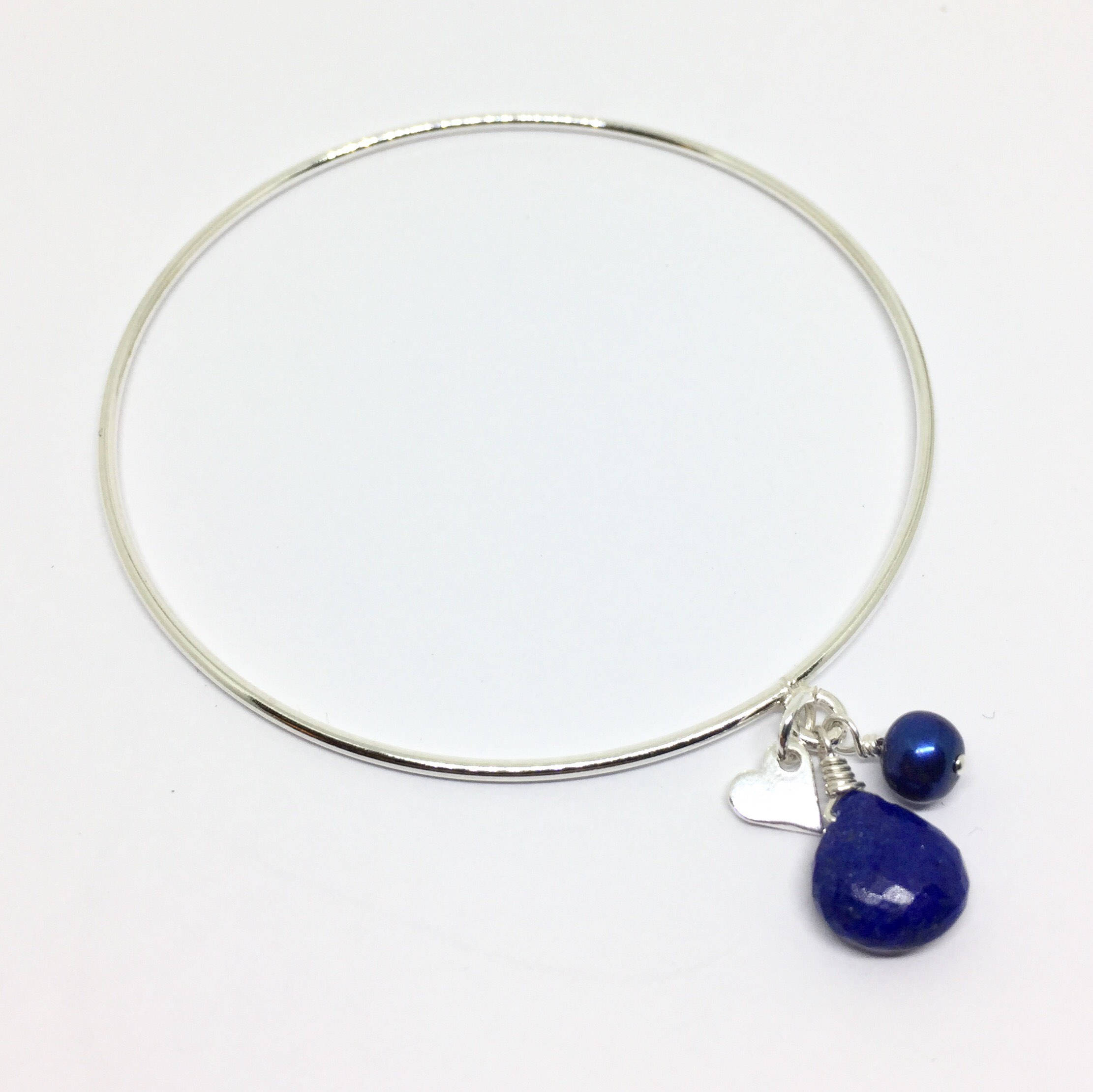 Silver Stacking Gemstone & Pearl Bangle Lapis Lazuli | Etsy