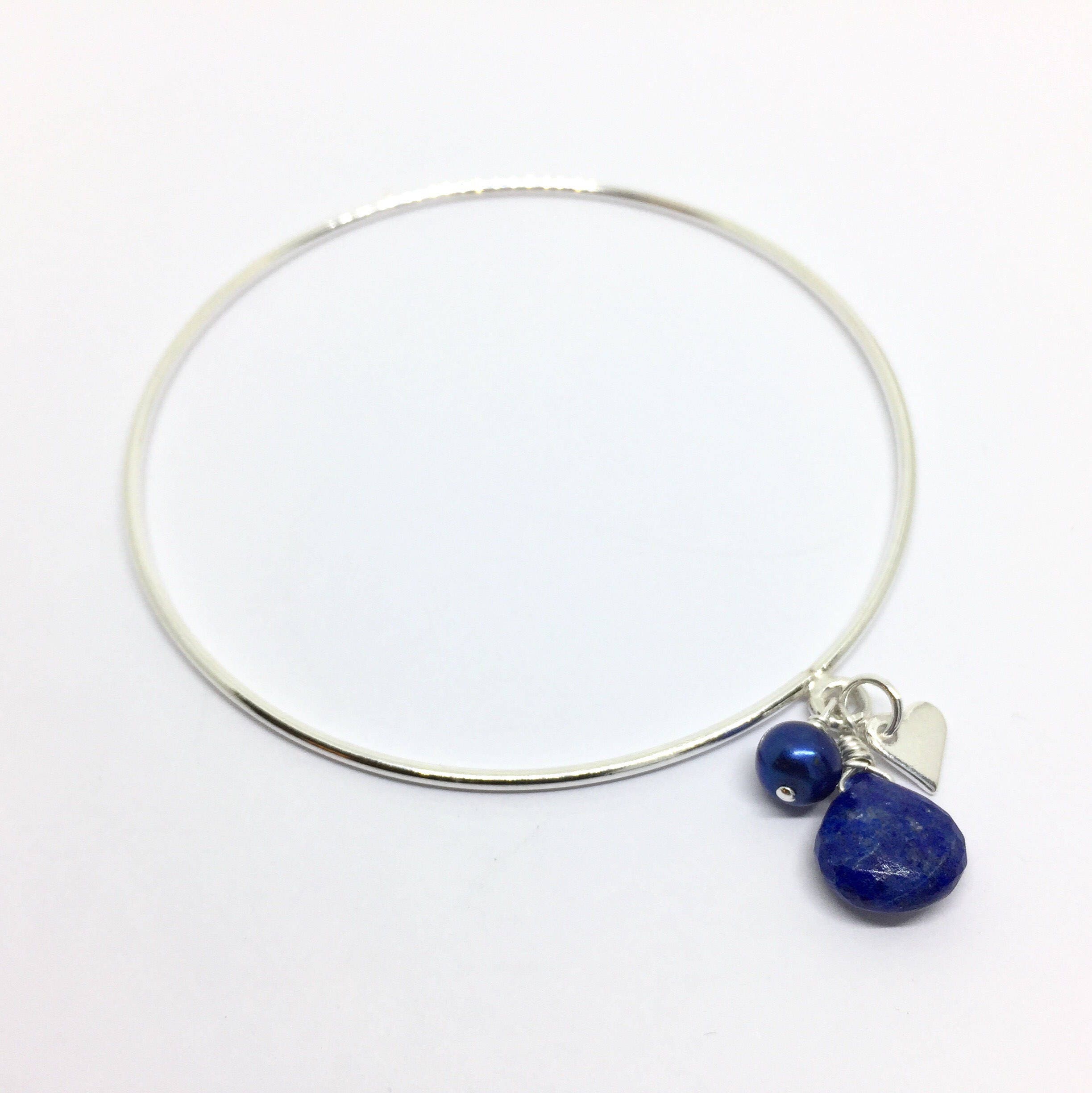 Silver Stacking Gemstone & Pearl Bangle Lapis Lazuli | Etsy