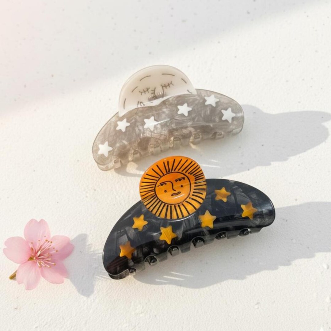 Acetate Hair Claw Clip, Celestial Moon Sun, Frog Leaf, Unique Accessory ...