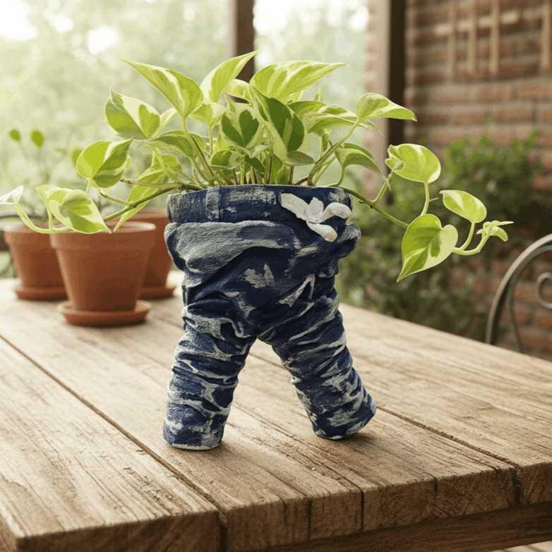 Recycled Jean Decor Planter – Handmade Upcycled Cement Pot From Pants ...