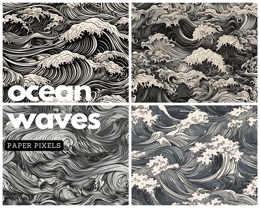 Great Wave Digital Paper - Digital Wallpaper - Ocean Waves - 4 Designs ...