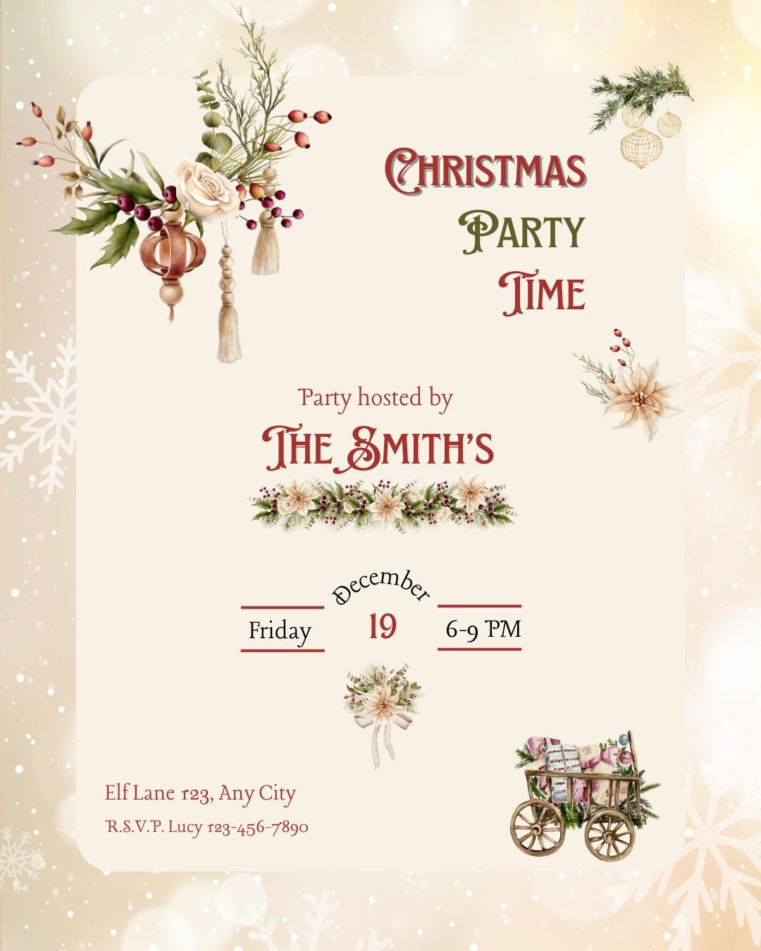Elegant Christmas Party Invitation Card - Template - Etsy