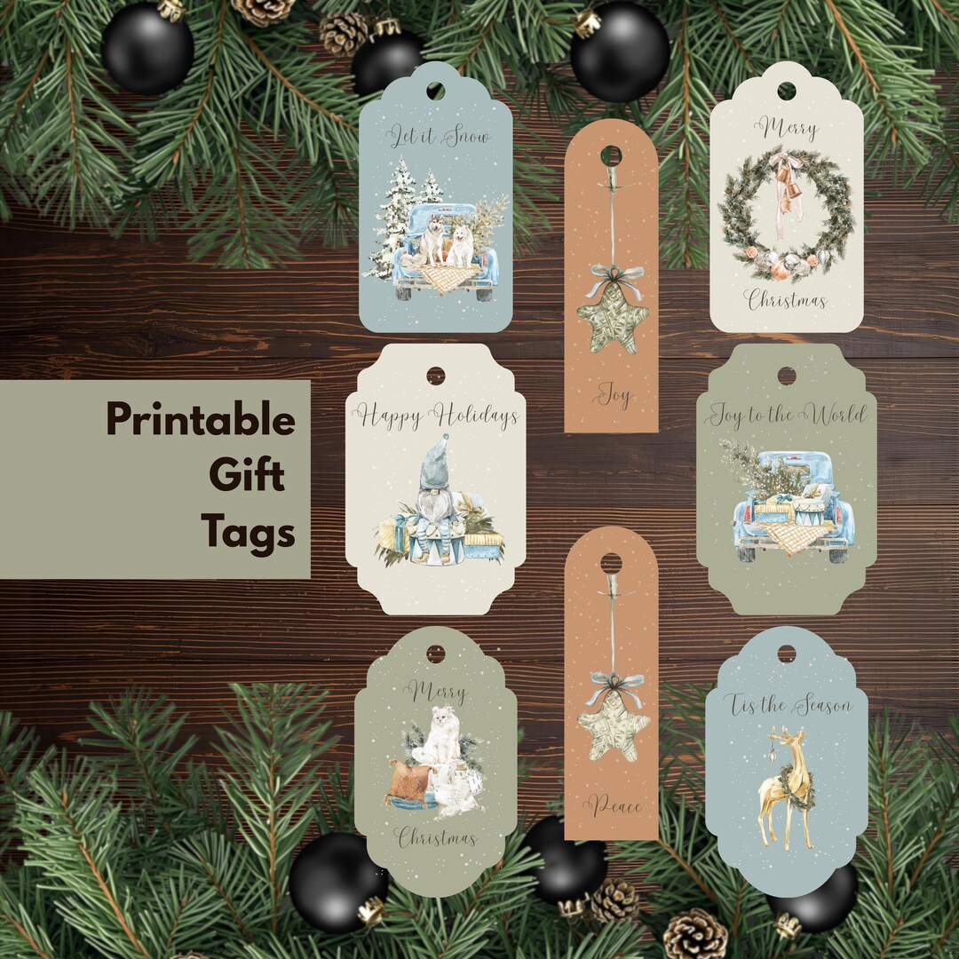 Classic Printable Christmas Gift Tags Set, Holiday Favor Tags ...