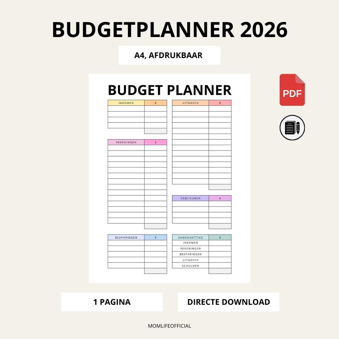 Budgetplanner 2026 | Printable Planner | Afdrukbare Budgetplanner ...