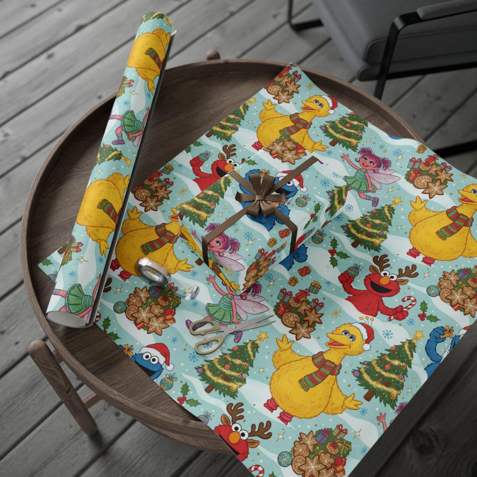 Sesame Street Christmas Wrapping Paper, Elmo, Cookie Monster, Big Bird ...
