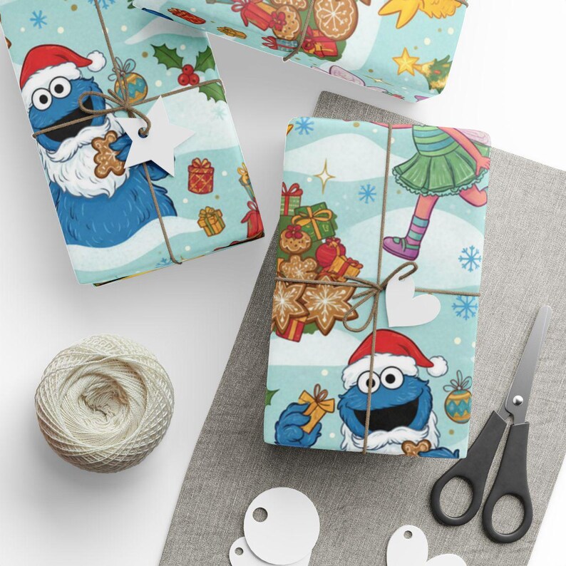 Sesame Street Christmas Wrapping Paper, Elmo, Cookie Monster, Big Bird ...